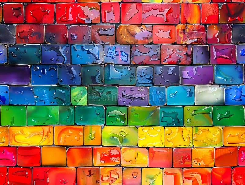 A Colorful Wall of Tiles with Water Drops Stock Image - Image of tiles ...