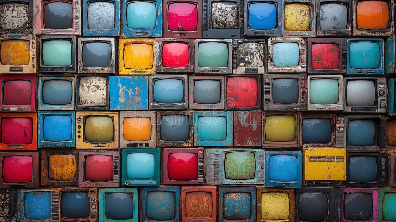 Colorful Wall of Vintage, Old, Retro Televisions Stock Illustration ...