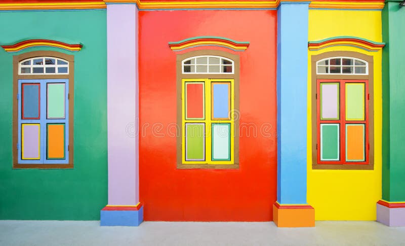 Colorful wall and windows stock photo. Image of antique - 58324810