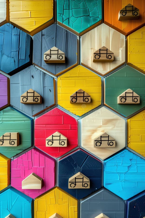 A Colorful Wall with Wooden Car-shaped Tiles Stock Image - Image of ...