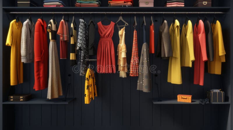 Colorful Wardrobe Collection on Display Stock Photo - Image of design ...