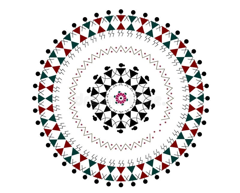 Colorful Warli Art with Green and Red Combination Isolated on White ...