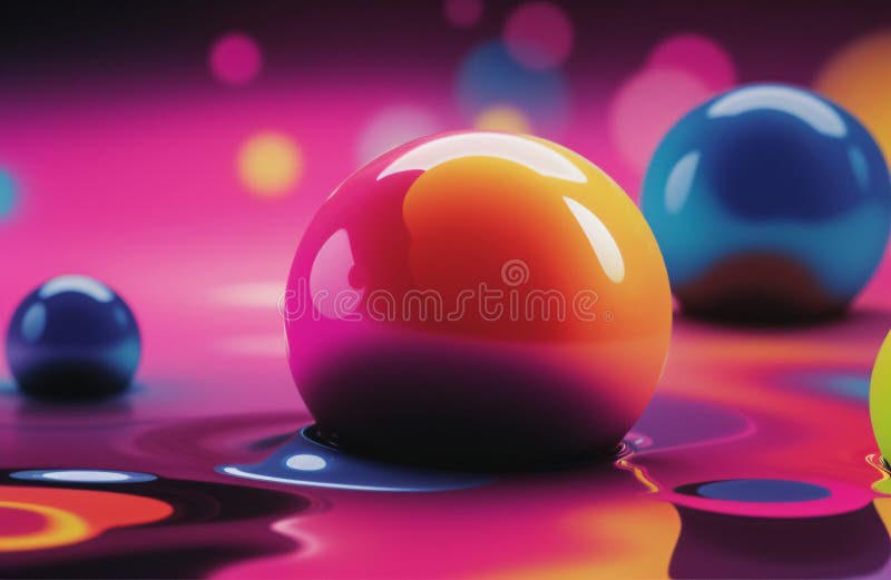 Colorful Water Balls Falling on Liquid Stock Illustration ...