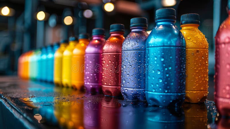 Colorful Water Bottles in a Row Stock Photo - Image of fitness ...