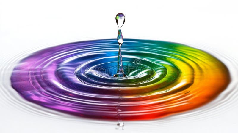 Colorful Water Drop Impact with Rainbow Ripples Stock Illustration ...