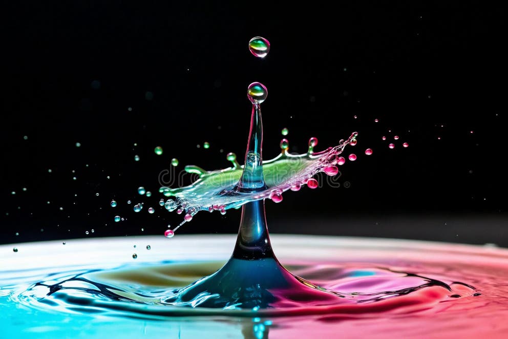 Colorful Water Drop Splash on Black Background Stock Illustration ...