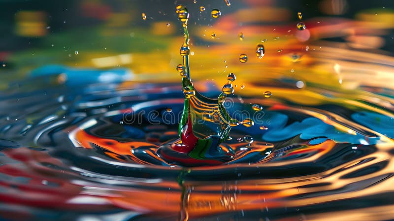 Colorful Water Drop Splash in Vibrant Reflective Surface Stock Image ...