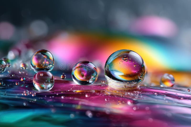 Colorful Water Droplets Create a Mesmerizing Display on a Smooth ...