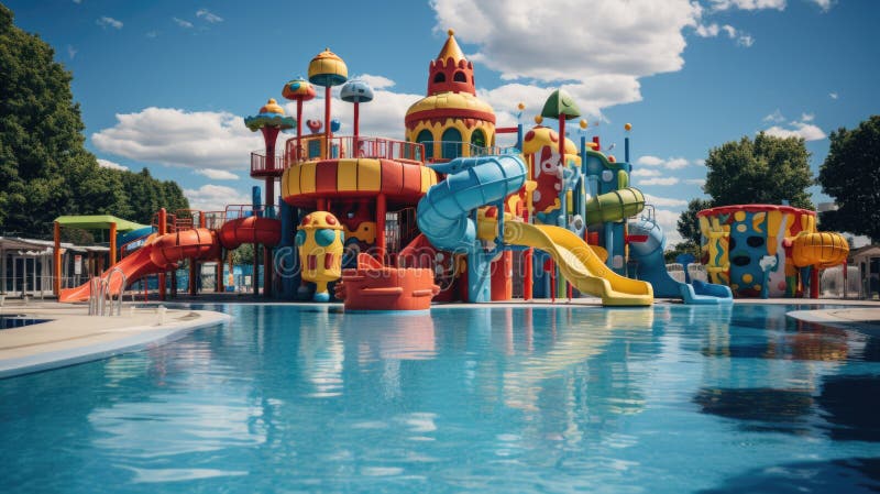 A Colorful Water Park with a Water Slide Stock Photo - Image of pool ...