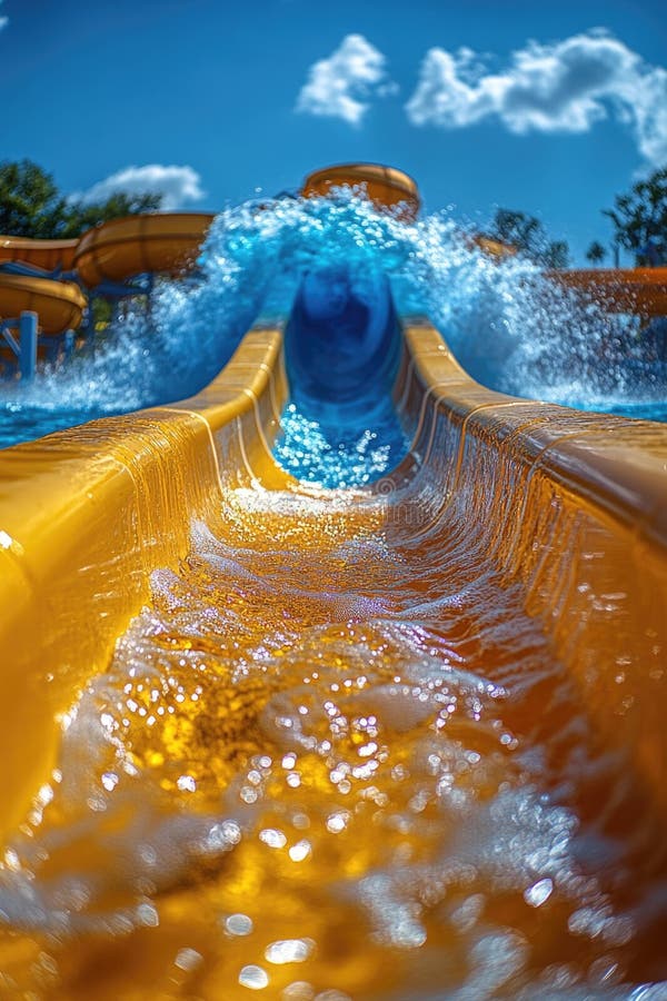 A Colorful Water Slide with a Large Wave about To Hit the Surface Stock ...