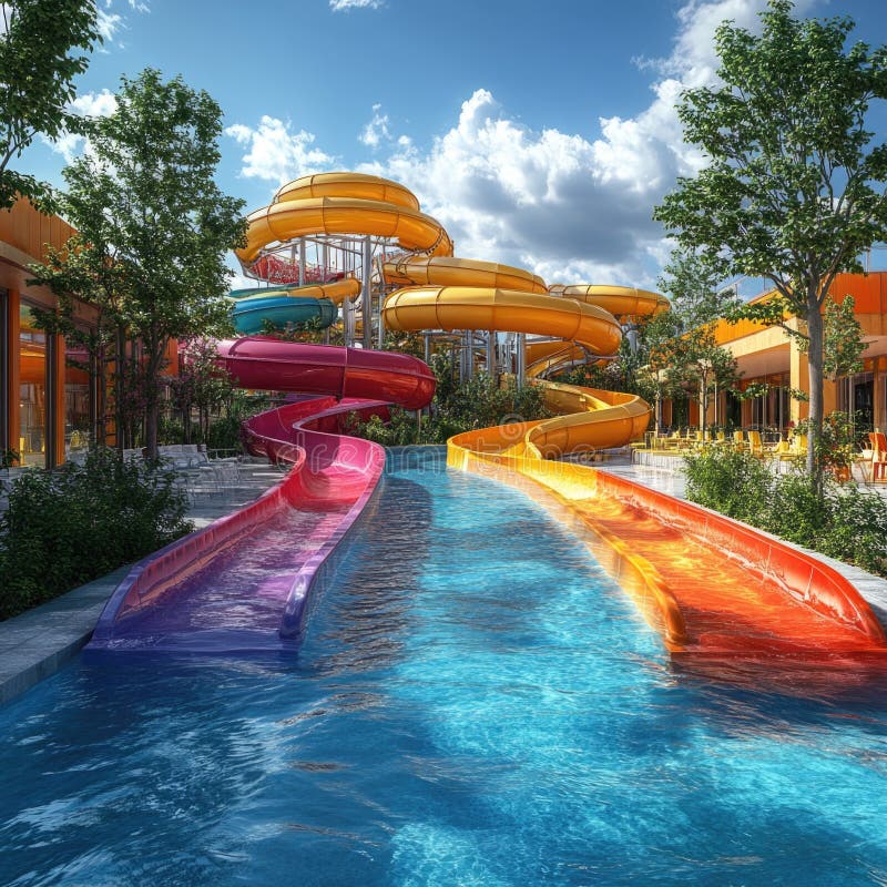 Colorful Water Slide in a Swimming Pool Stock Image - Image of leisure ...