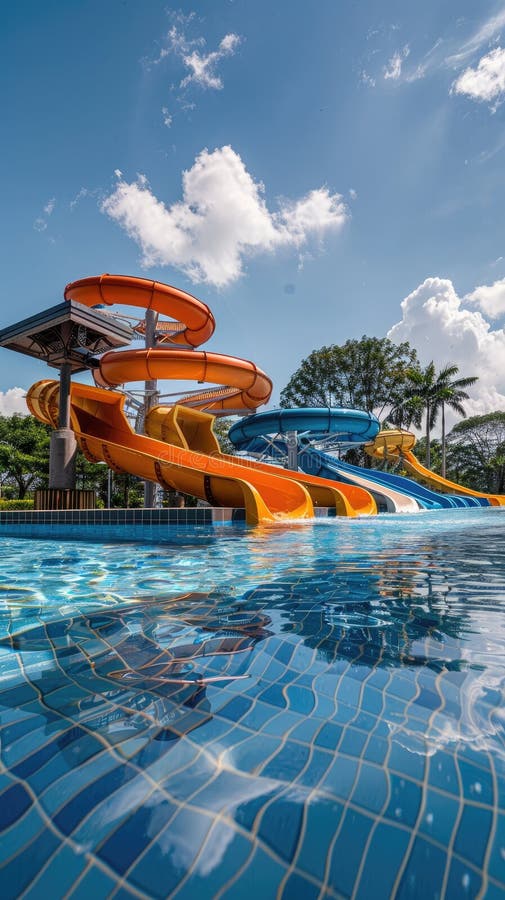 Colorful Water Slides in a Resort on a Sunny Day Stock Illustration ...