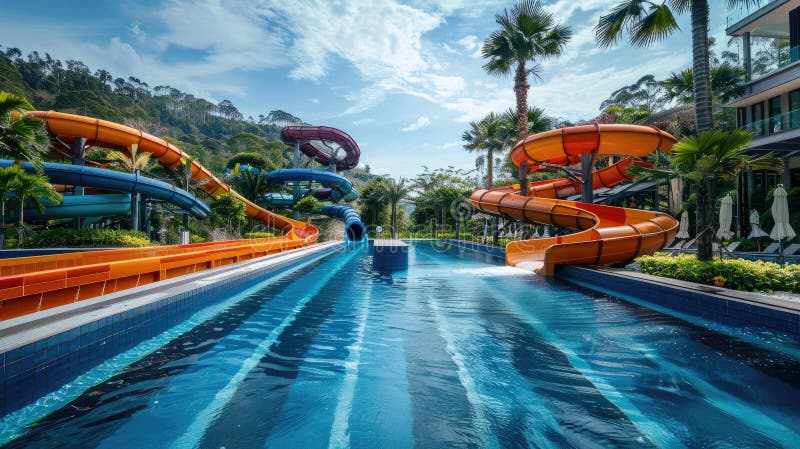 Colorful Water Slides in a Resort on a Sunny Day Stock Illustration ...