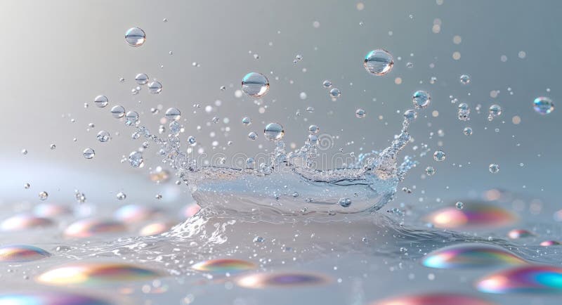 Colorful Water Splash with Bubbles and Soft Background Effects Stock ...