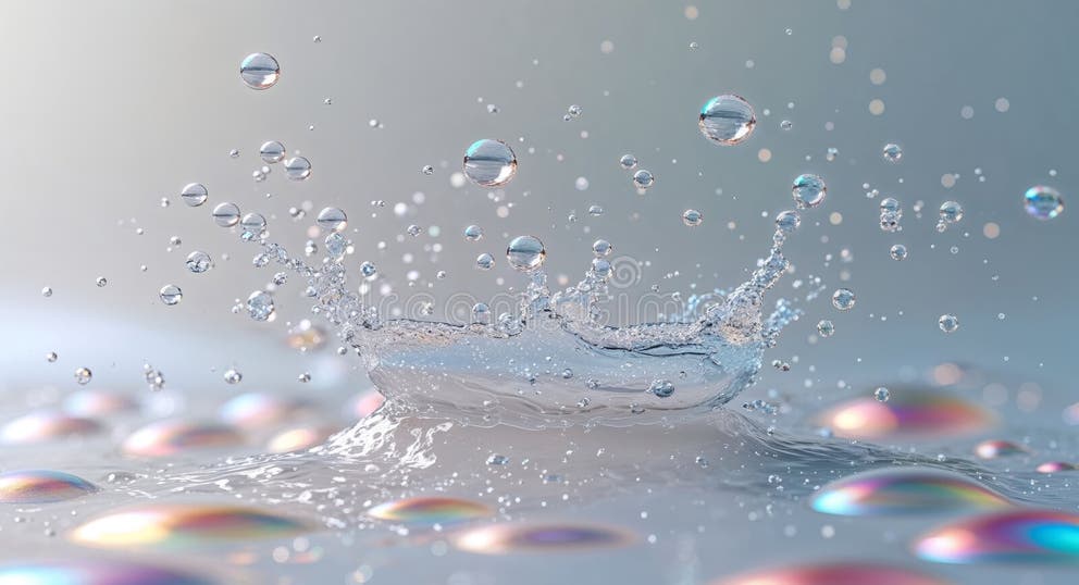 Colorful Water Splash with Bubbles and Soft Background Effects Stock ...