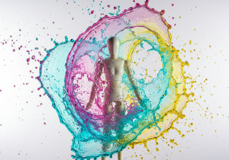 Colorful Water Splash Exploding Around Mannequin Stock Illustration ...
