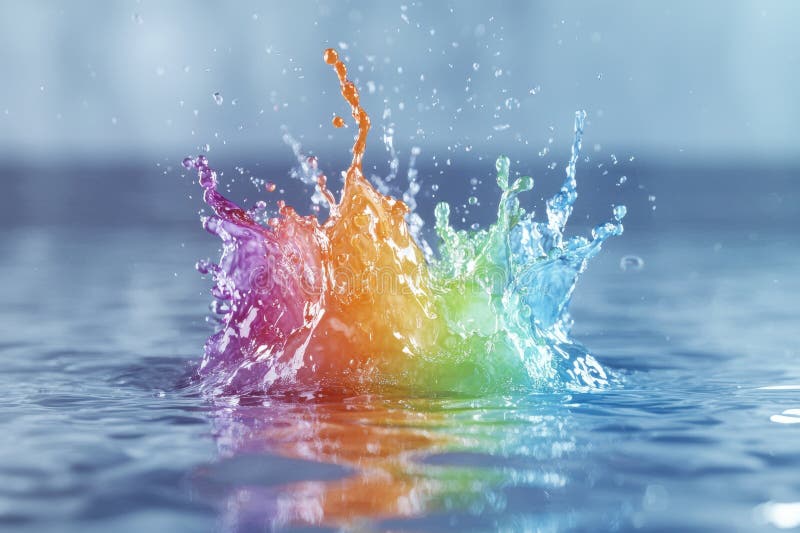Colorful Water Splash on a Reflective Surface Stock Illustration ...