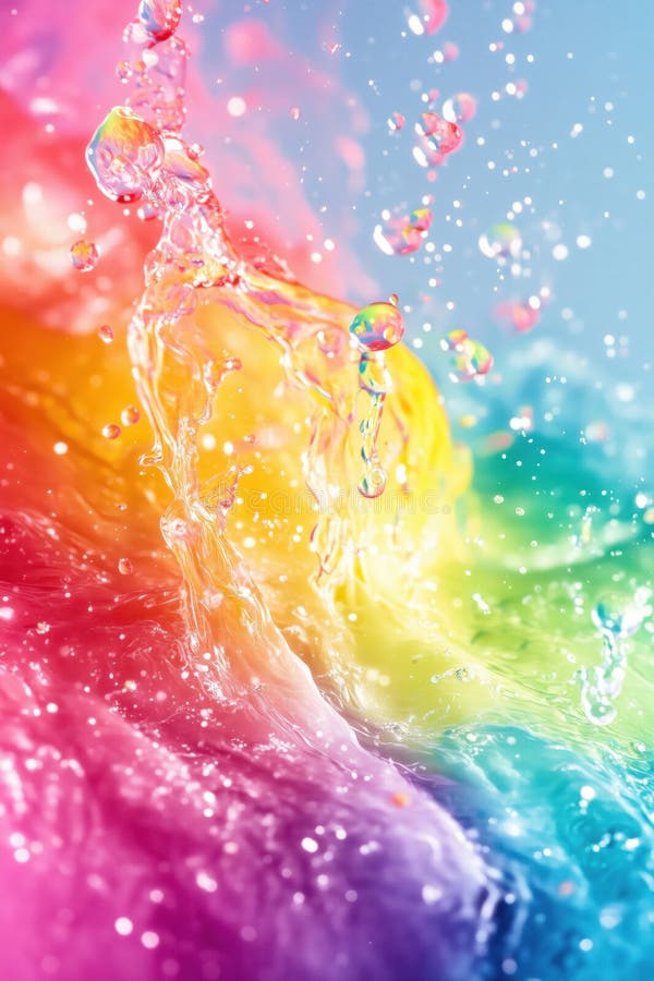 Colorful Water Splash with Vibrant Rainbow Hues and Sparkling Droplets ...