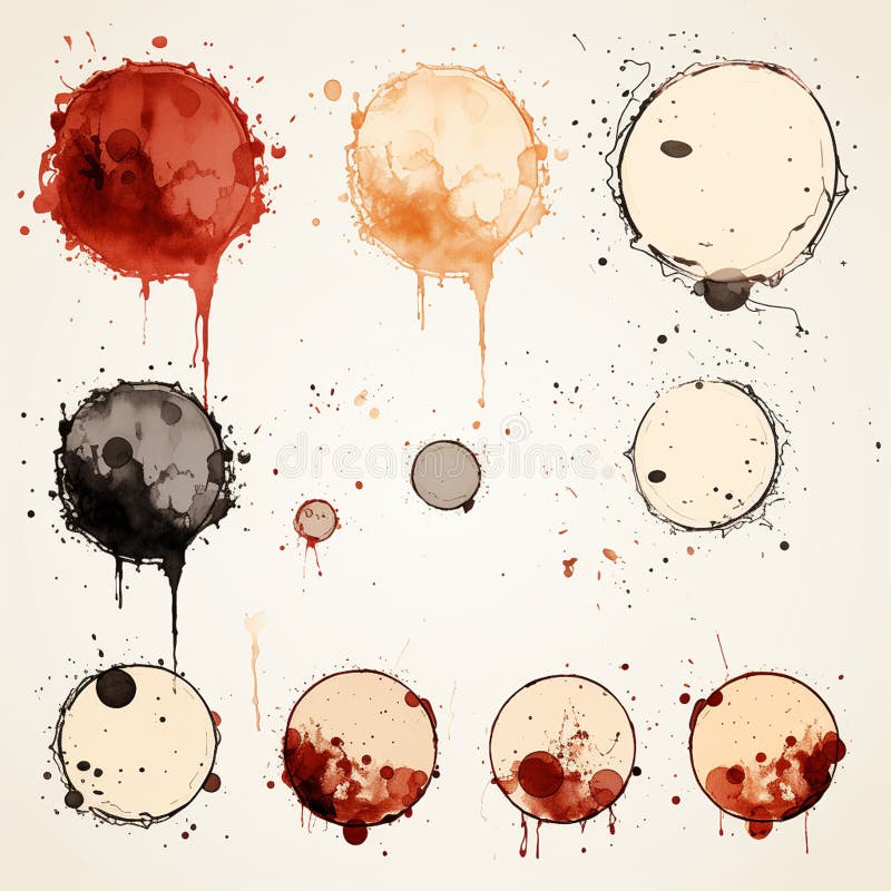 Colorful Watercolor Abstracts with Ink Spots on White Stock ...