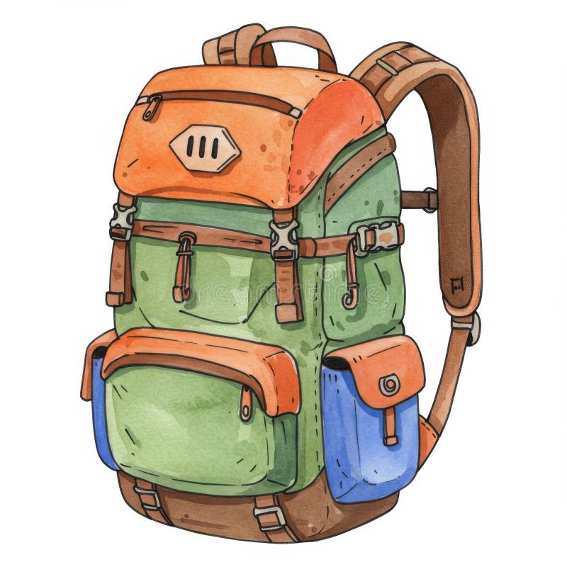 Colorful Watercolor Backpack Illustration Stock Illustration - Illustration of outdoor ...