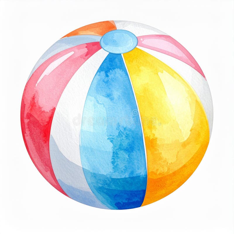 Colorful Watercolor Beach Ball on White Background Stock Illustration ...
