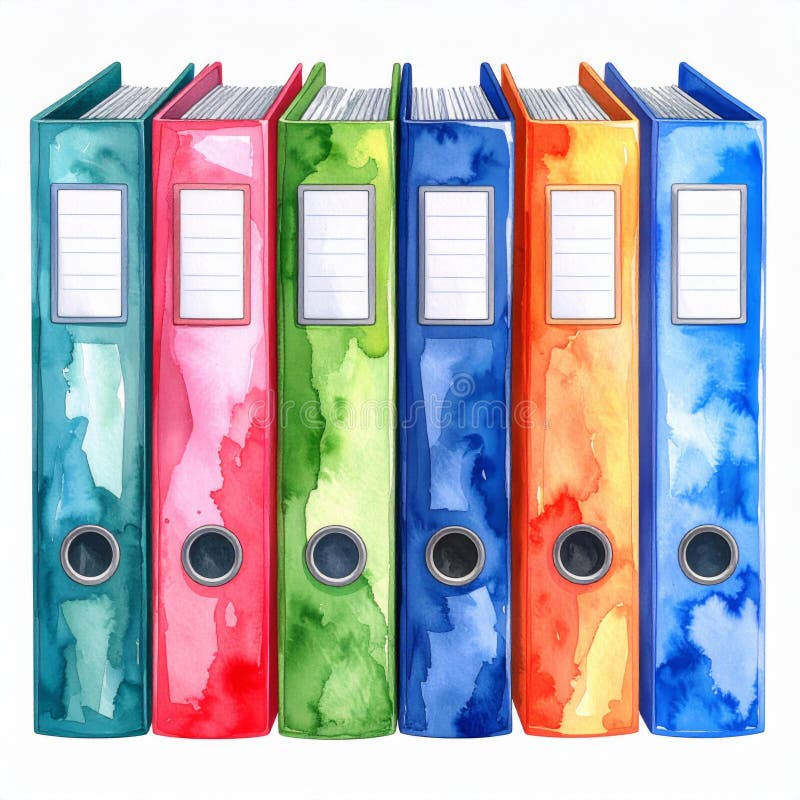 Colorful Watercolor Binders for Office Organization Stock Illustration ...