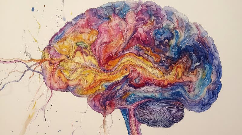Colorful Watercolor Brain with Neural Pathways - High-Resolution ...
