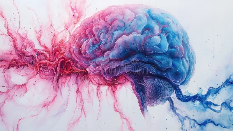 Colorful Watercolor Brain with Neural Pathways - High-Resolution ...