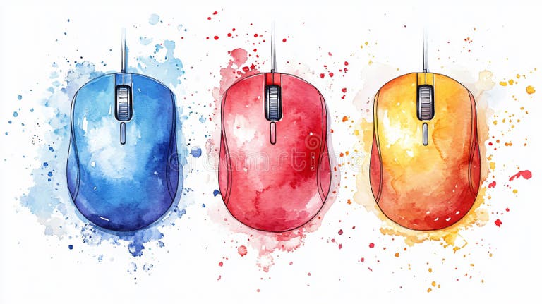Colorful Watercolor Computer Illustration Set for Design Projects Stock ...