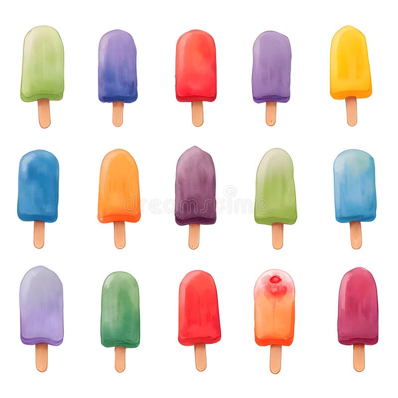 Colorful Watercolor Drawing Lots of Popsicle Patterns Stock ...