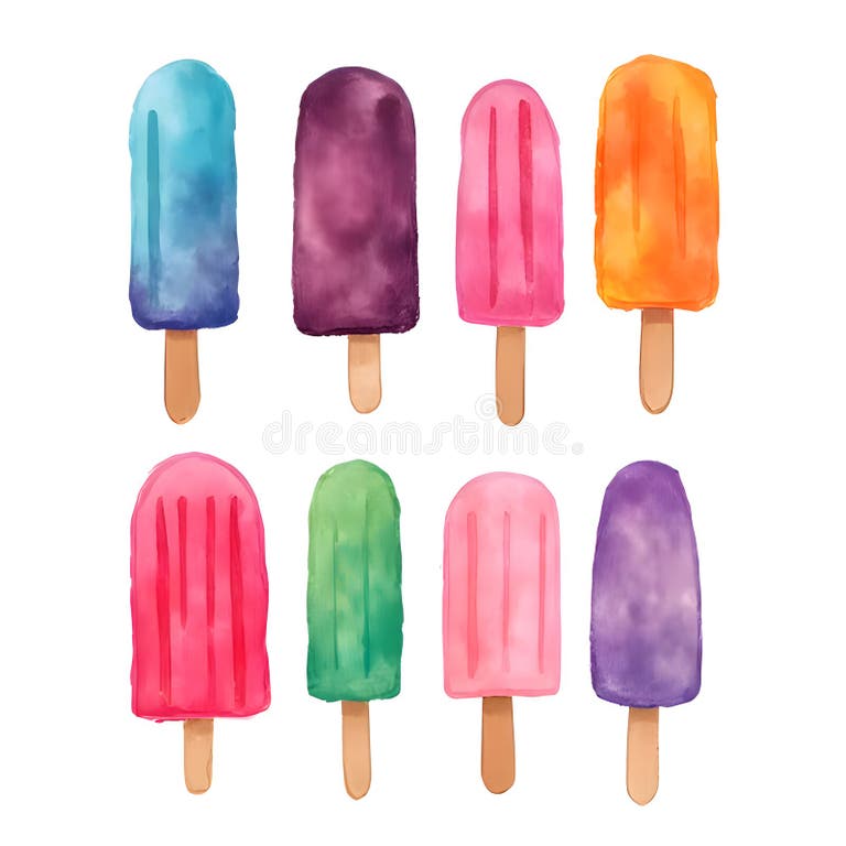 Colorful Watercolor Drawing Lots of Popsicle Patterns Stock ...