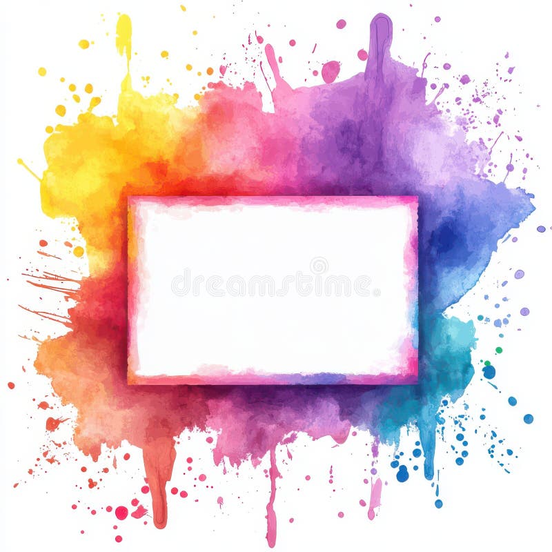 Colorful Watercolor Explosion with Blank Rectangle Stock Illustration ...