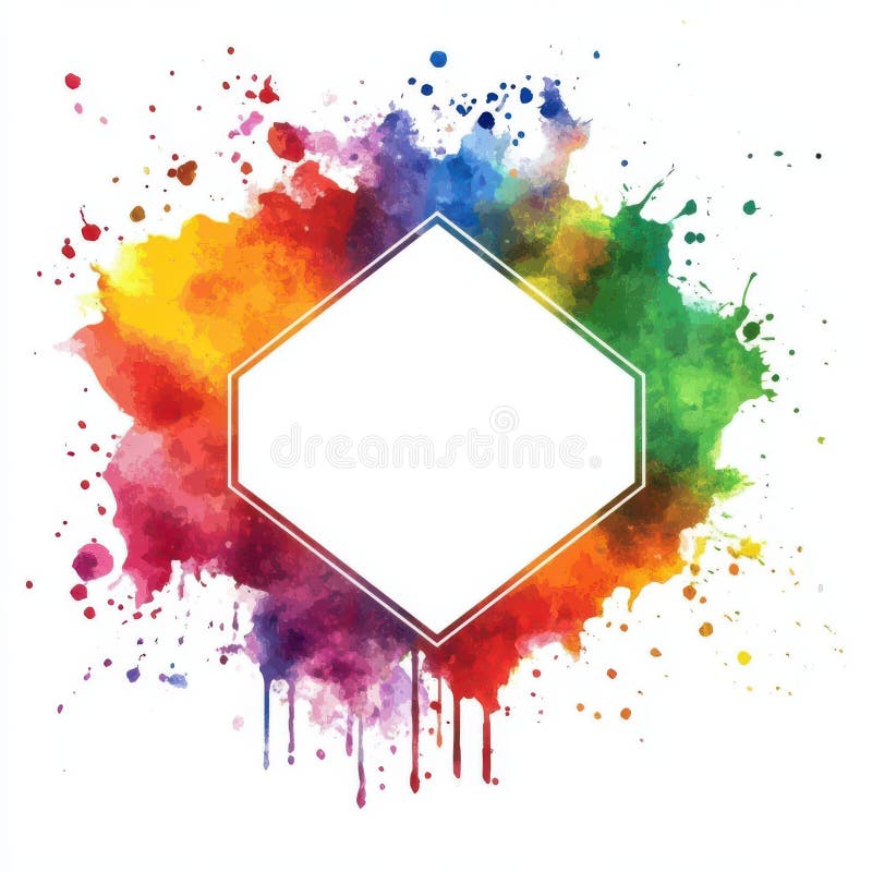Colorful Watercolor Explosion Hexagon Frame Abstract Art Stock ...
