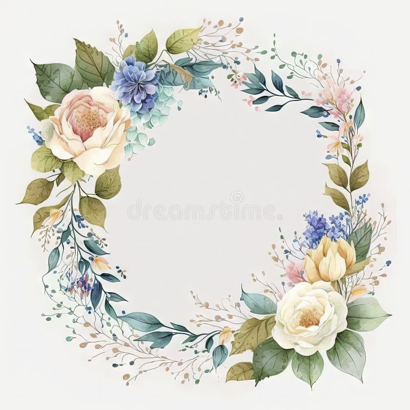 Colorful Watercolor Floral Frame for Spring Designs. Stock Illustration ...