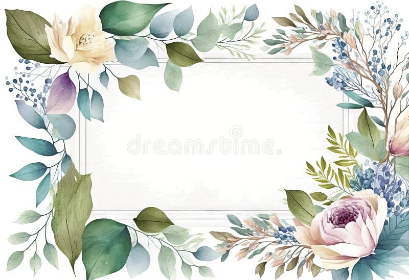 Colorful Watercolor Floral Frame for Spring-Themed Invitations. Stock ...