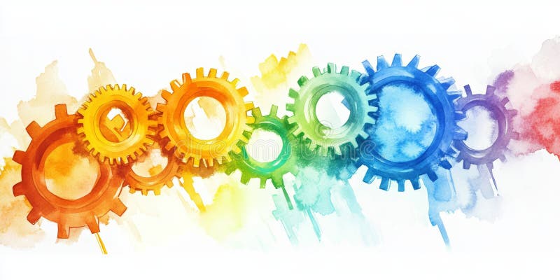 Colorful Watercolor Gears on White Background for Creative Designs ...