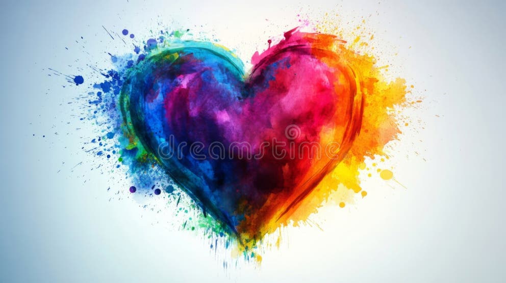 A Colorful Watercolor Heart Exploding with Vivid Hues Stock ...