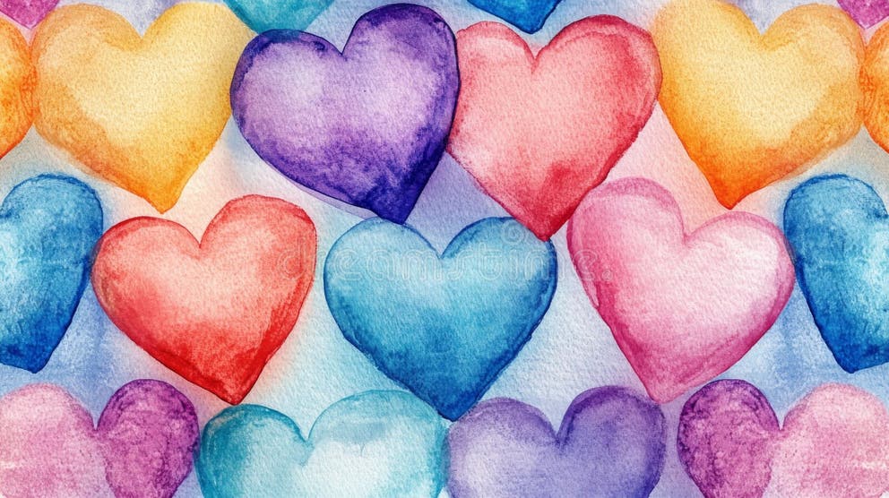 Colorful Watercolor Hearts Pattern Background Stock Illustration ...