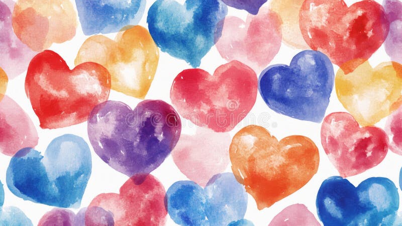 Colorful Watercolor Hearts Pattern Background Stock Illustration ...