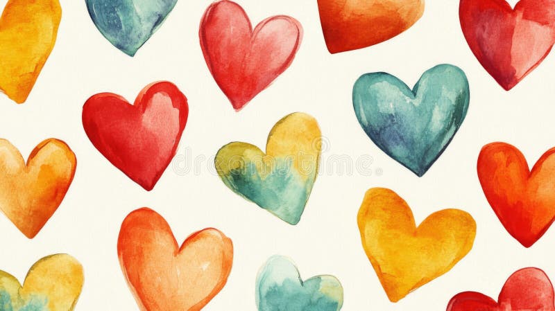 Colorful Watercolor Hearts Pattern Background Stock Illustration ...