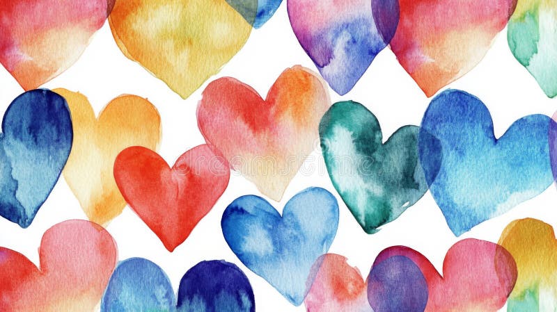 Colorful Watercolor Hearts Pattern Background Design Stock Illustration ...
