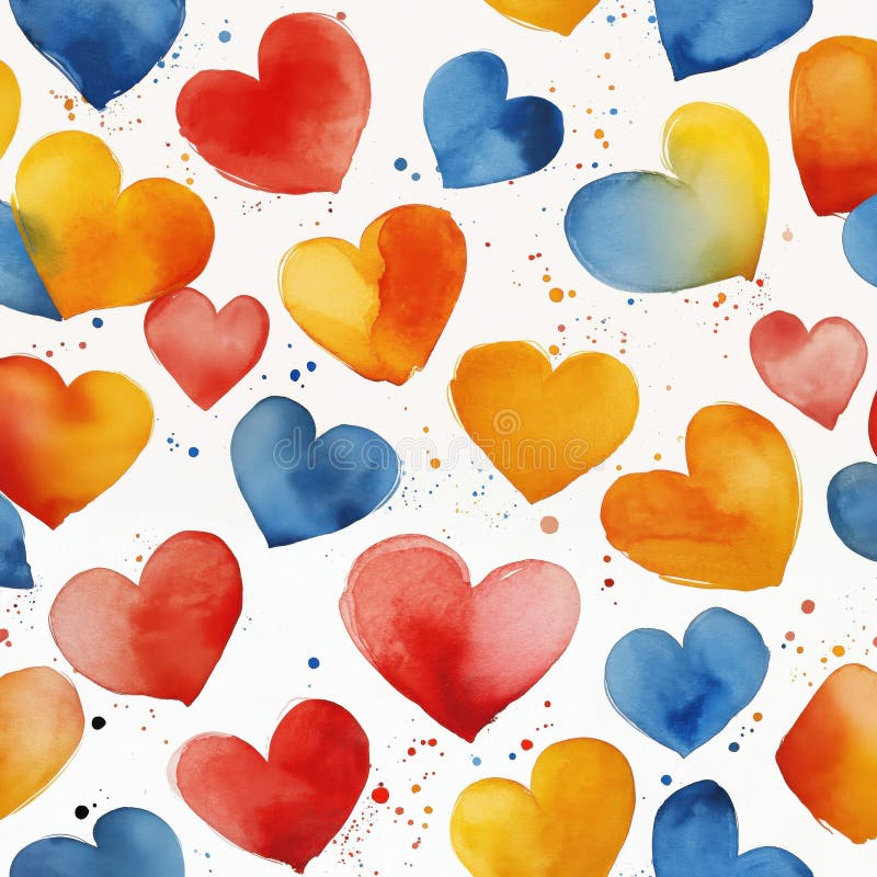 Colorful Watercolor Hearts Pattern Creative Projects Designs Stock ...