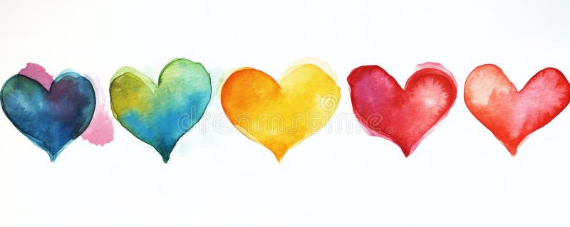 Colorful Watercolor Hearts on White Background Stock Image - Image of ...