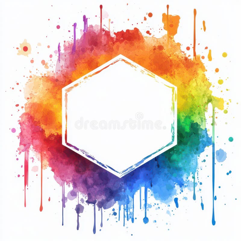 Colorful Watercolor Hexagon Frame Abstract Art Background Design Stock ...