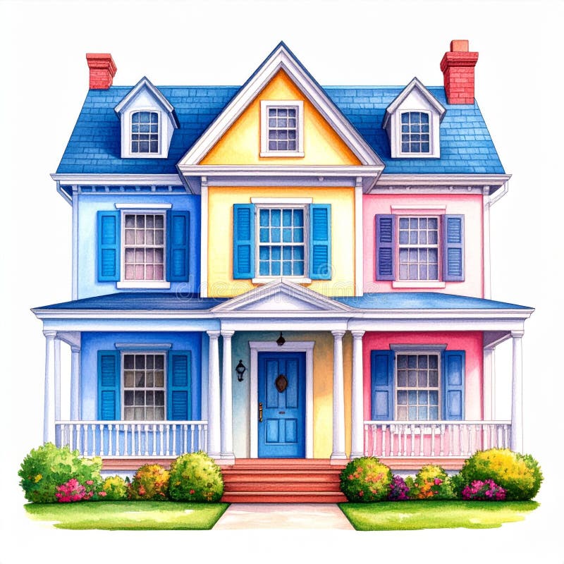 Colorful Watercolor House Illustration Stock Photo - Illustration of ...