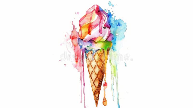 Colorful Watercolor Ice Cream Art Stock Illustration - Illustration of ...