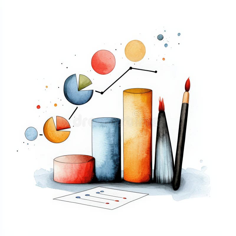 Colorful Watercolor Illustration of Charts and Graphs Perfect for ...