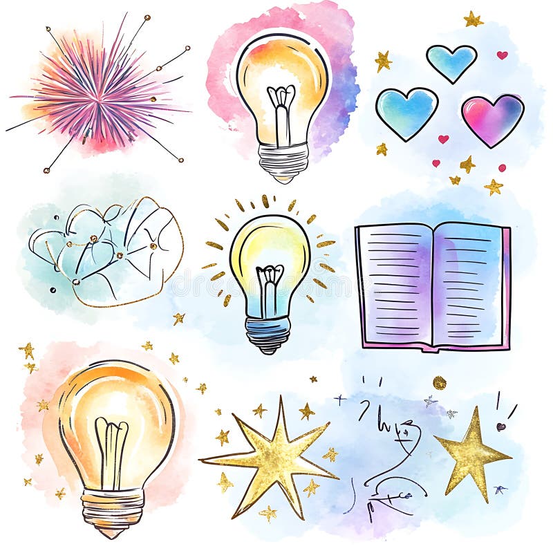 Colorful Watercolor Illustrations of Ideas, Inspiration, and Creativity ...
