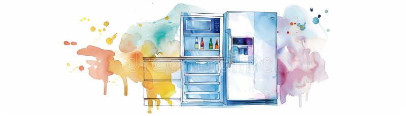 Colorful Watercolor Kitchen Appliance Art Stock Illustration ...