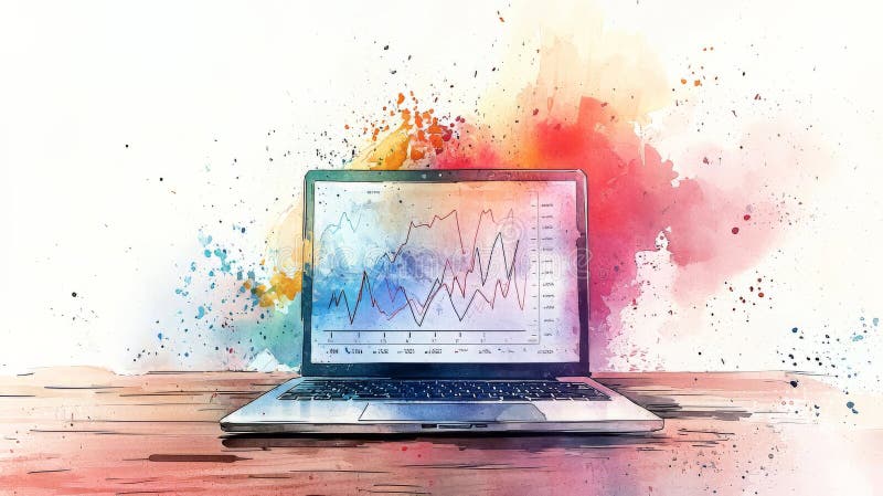 A Colorful Watercolor Laptop Splash Conceptualizes the Impact of Data ...